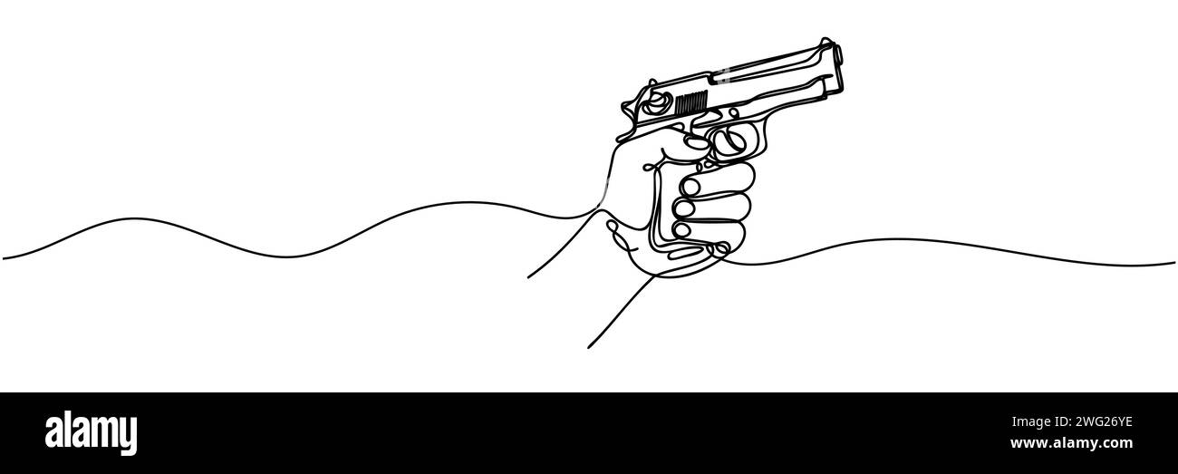 Continuous line art drawing of hand holding gun. One line drawing hand ...