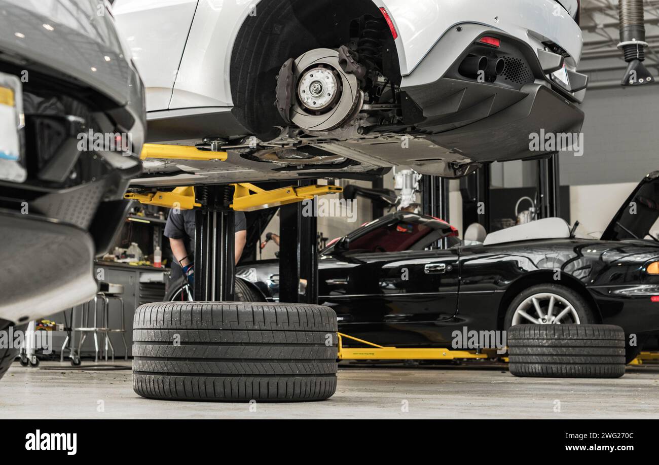 Car Dealer Auto Service Interior. Vehicles Under Maintenance Stock ...