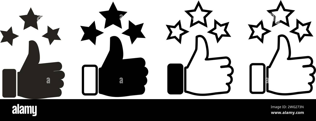 Thumb up with star icon in filled, thin line, outline and stroke style ...