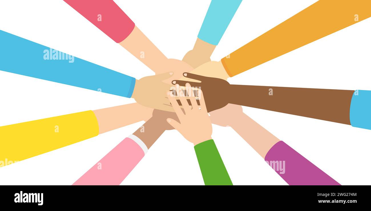 Hands putting together background. Diverse group of people. Team ...