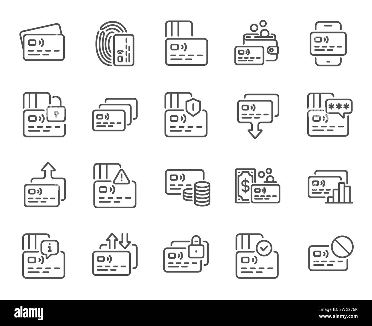 Credit card line icons. Non-cash Payment, Withdraw Funds and Wallet ...