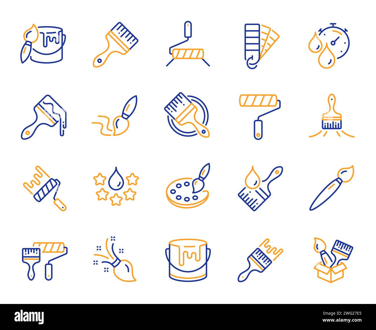 Paint brushes line icons. Color palette, Paint tin, Roller icons ... Paint brushes line icons. Color palette, Paint tin, Roller icons ...