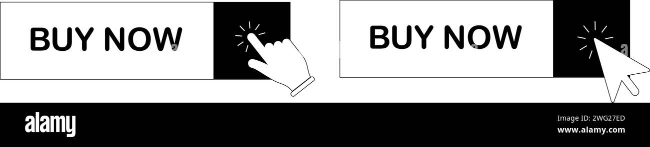 Buy now button with hand cursor with mouse clicking. Button hand ...