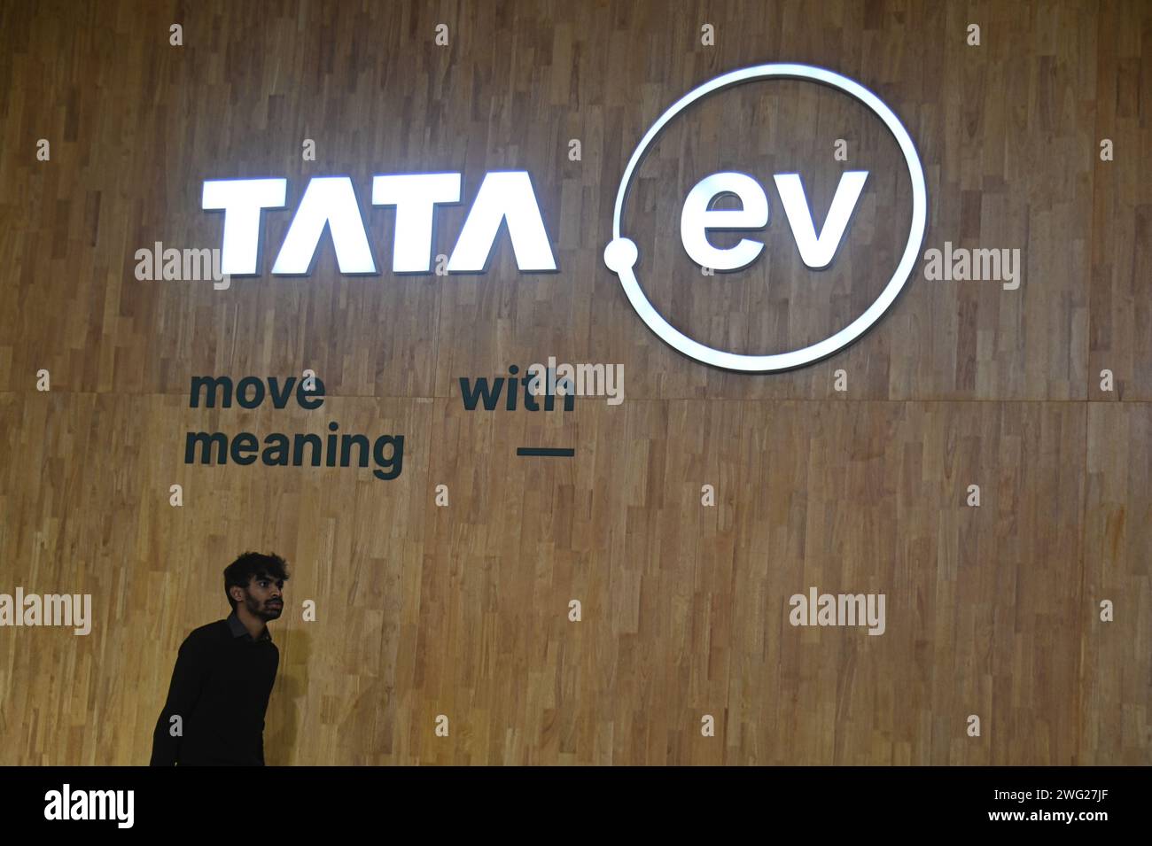 New Delhi, Delhi, India. 2nd Feb, 2024. A man passes by a hoarding of ...