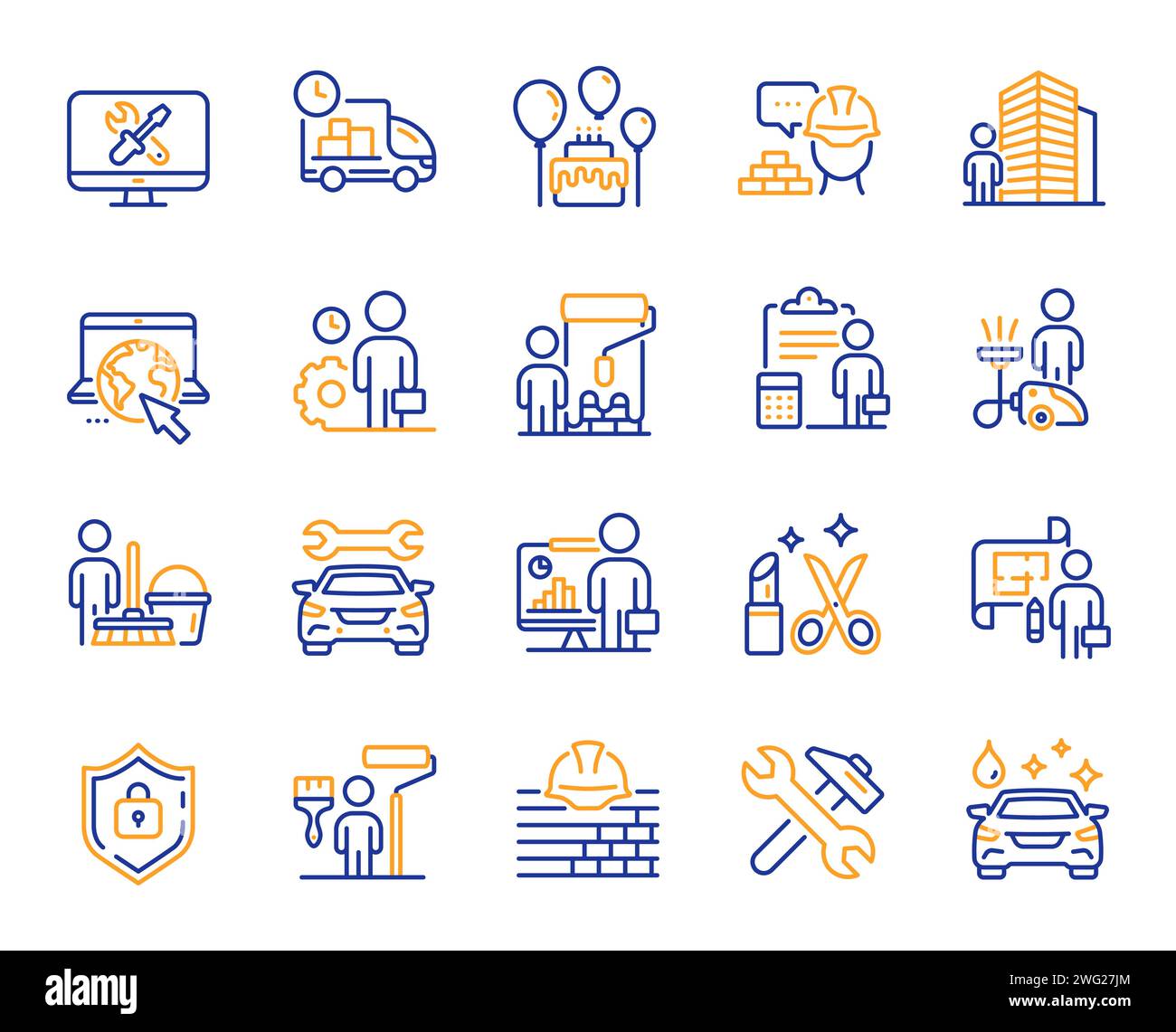 Professional services line icons. Car repair, Home cleaning ...