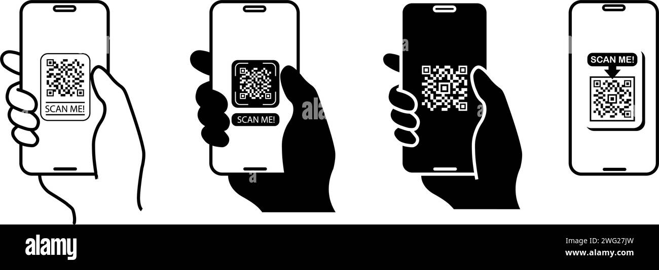 Phone scanning qr code via mobile app icon vector flat cartoon illustration design Stock Vector ...