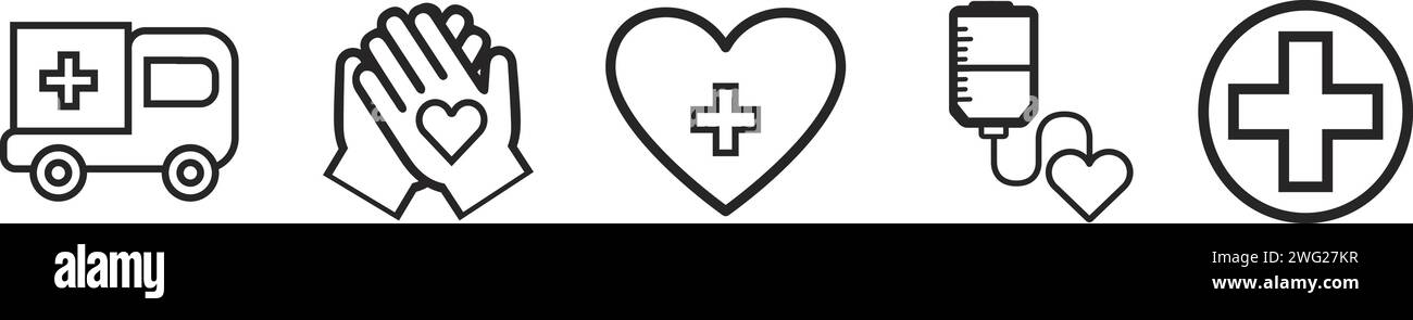 Health insurance coverage thin line icon set. Symbol collection in ...