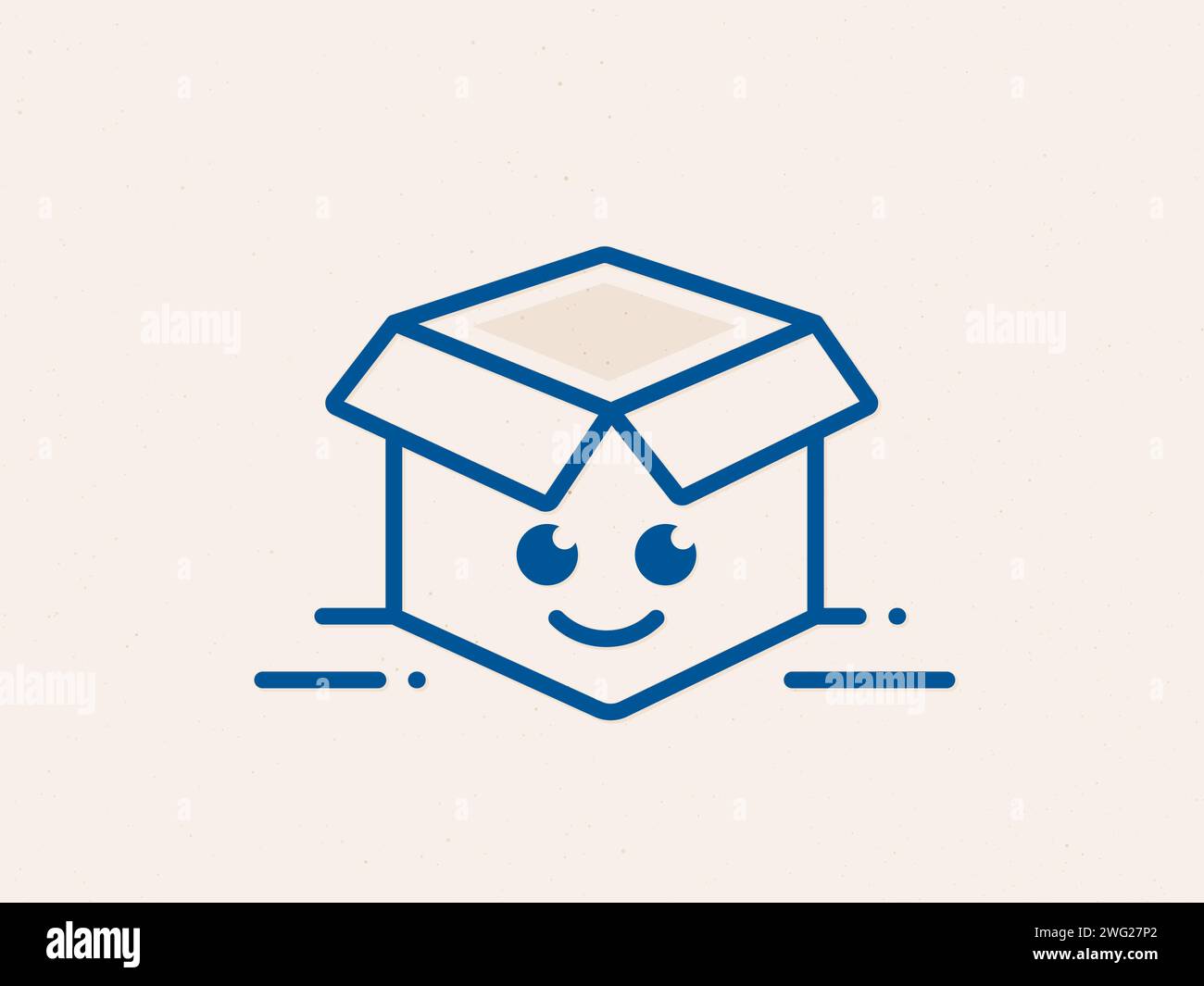 Open delivery box logo with cartoon smile face. Happy courier delivery ...