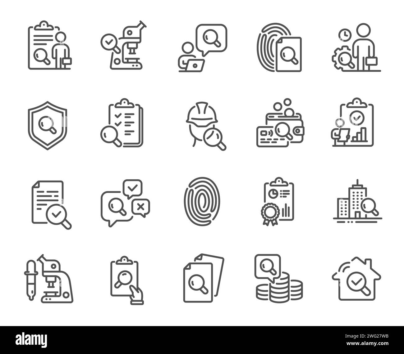 Inspection Line Icons Quality Research Testing And Safety Check Icons Microscope Analysis