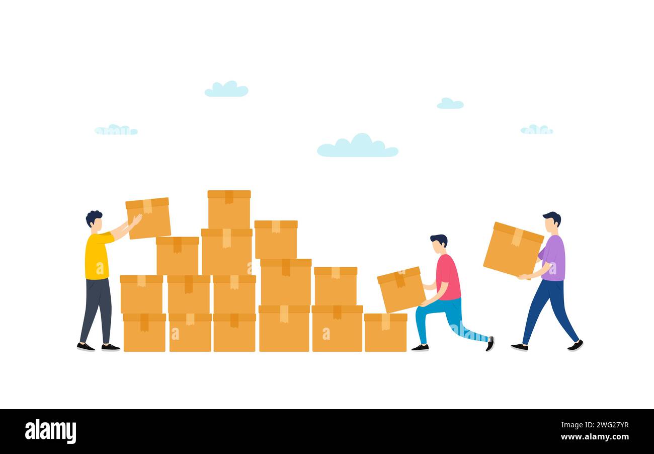 Cardboard box delivery. People carry carton packages. Infographic ...