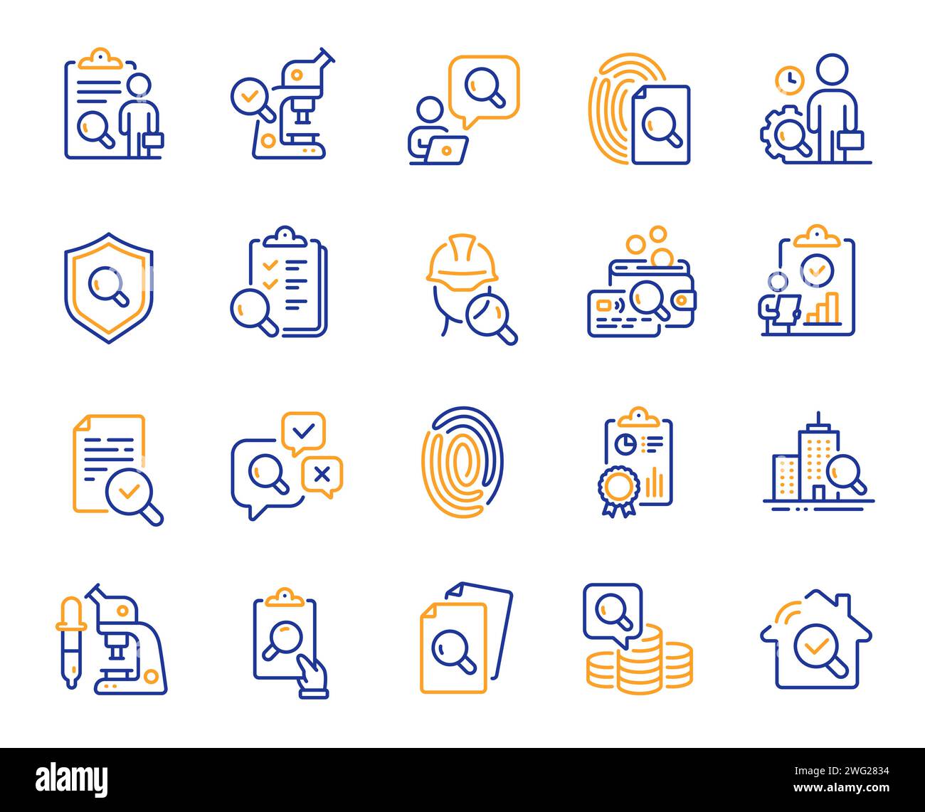 Inspection line icons. Quality research, Testing and Safety check icons ...