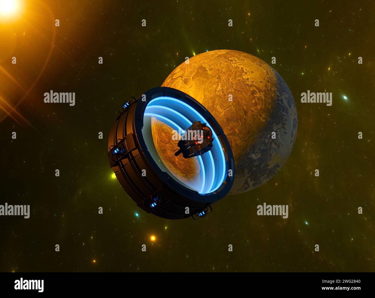 Interstellar Travel And Dimensional Portals Spaceships Exploring New Planets And Space Time