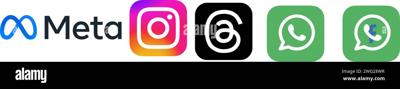 Meta platforms brand logos vector set. Meta company icons: instagram ...