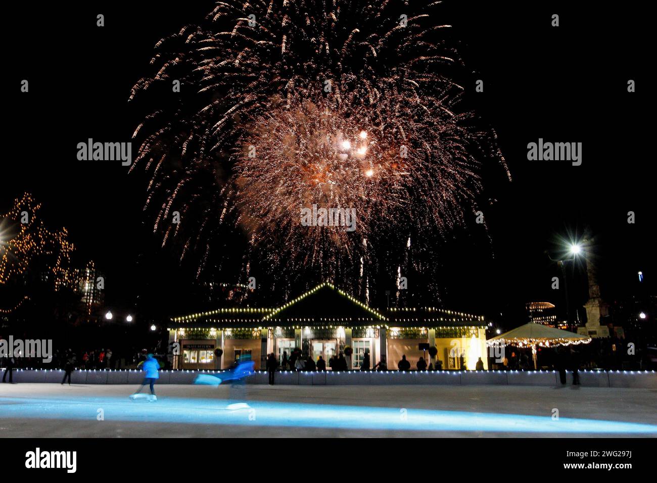 A fireworks show over Boston Common signals the new year during a First ...