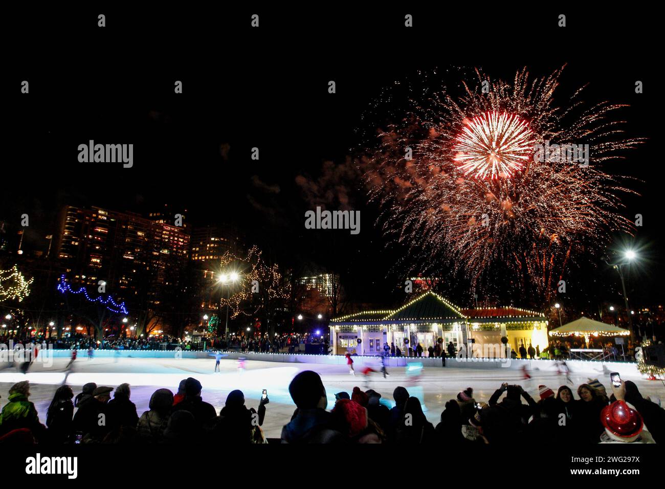 A fireworks show over Boston Common signals the new year during a First ...