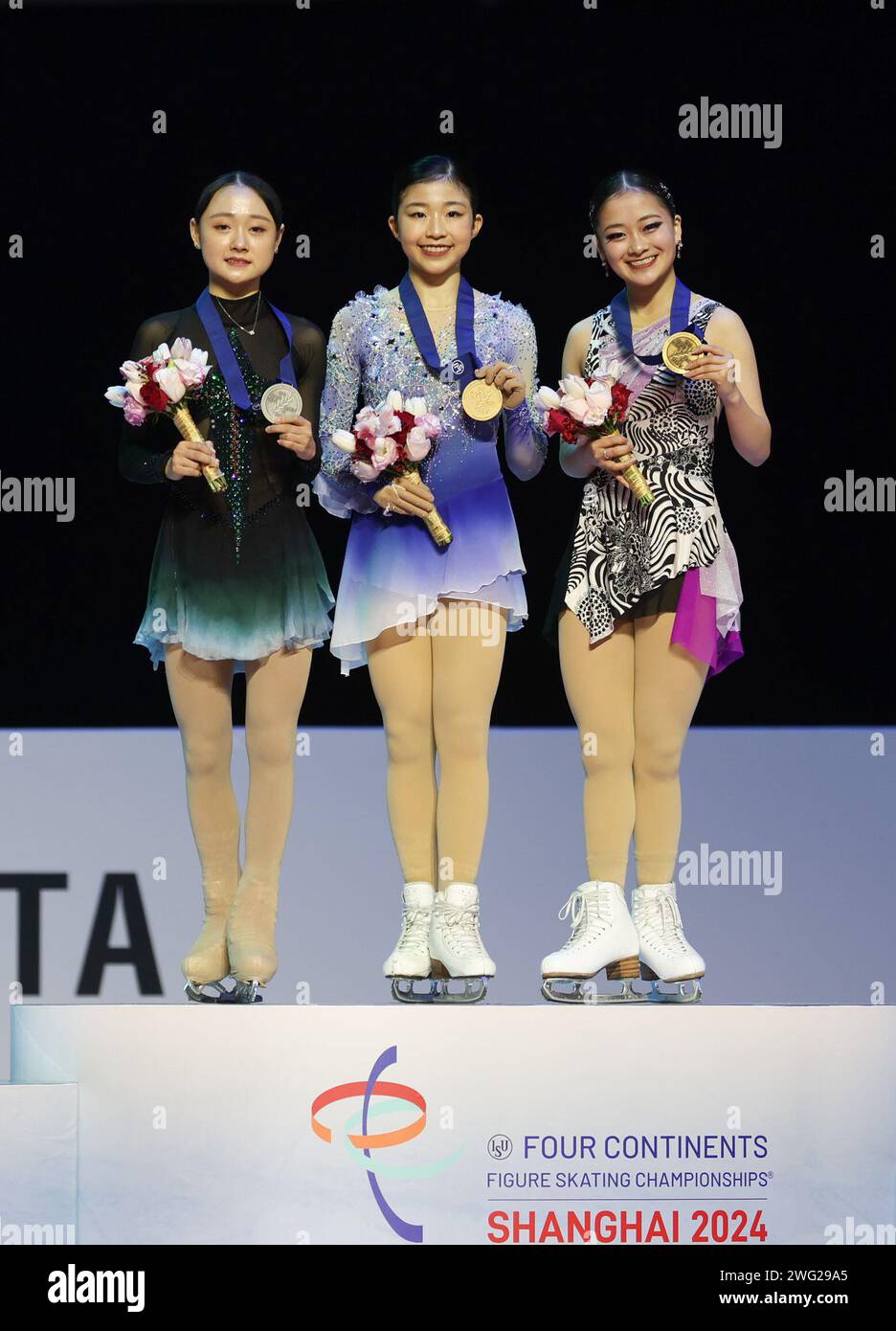 Shanghai, China. 2nd Feb, 2024. Gold medalist Japan's Chiba Mone (C ...
