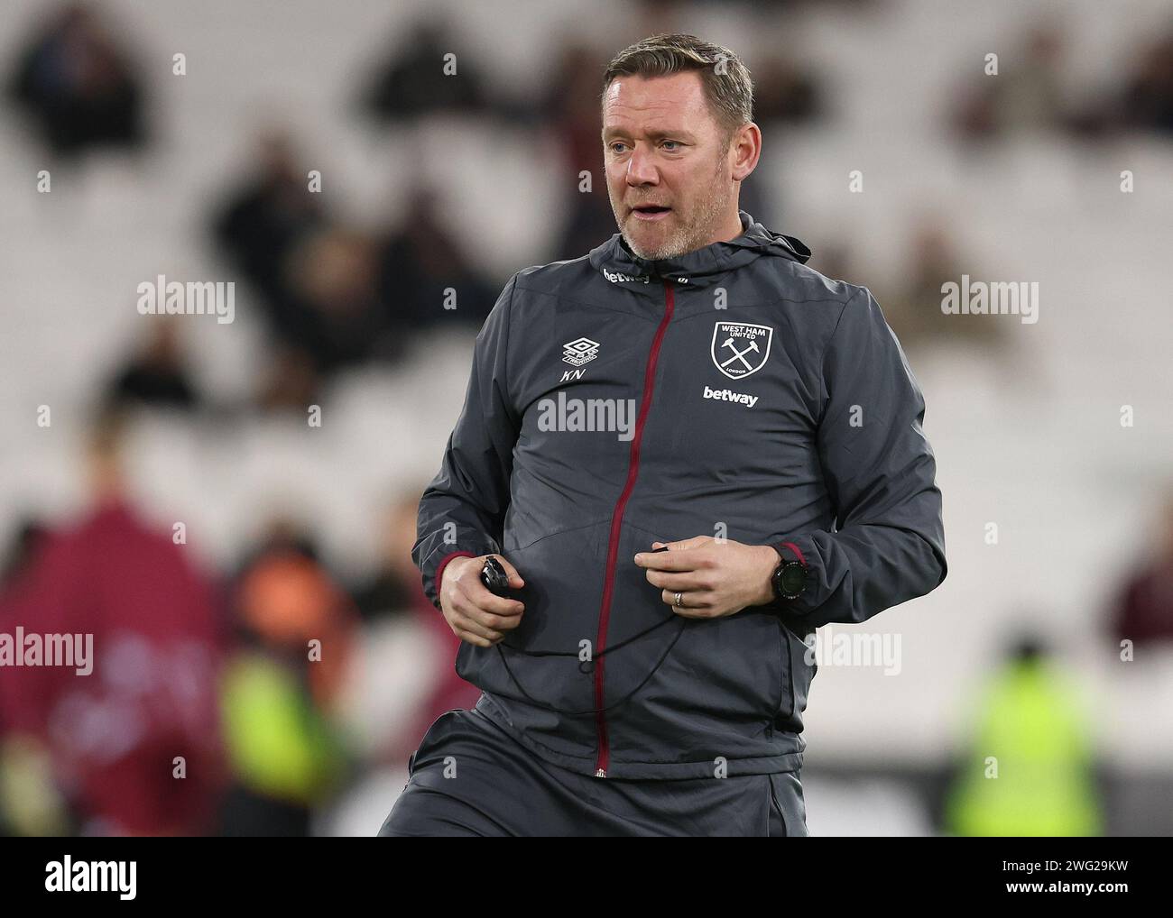 London, UK. 1st Feb, 2024. West Ham coach Kevin Nolan during the ...