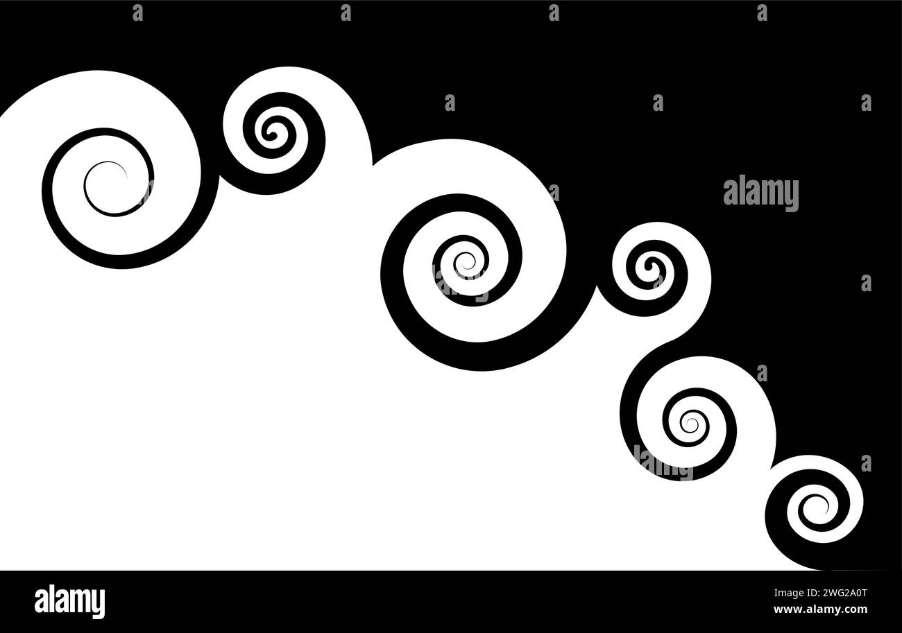 Spirals and swirls frame template, abstract geometric curly round waves pattern background ...
