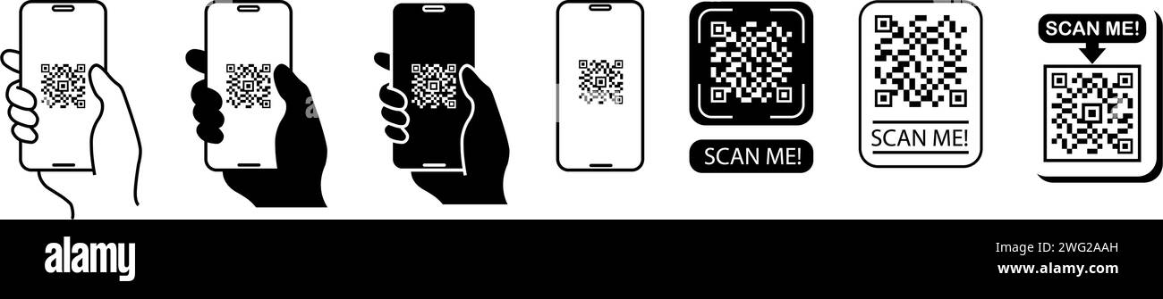QR code scan icon with smartphone, scan me barcode sign, Vector illustration eps 10 icon set ...