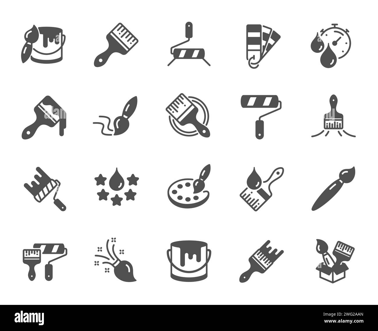 Paint brushes icons. Color palette, Paint tin, Roller icons. Vector ... Paint brushes icons. Color palette, Paint tin, Roller icons. Vector ...