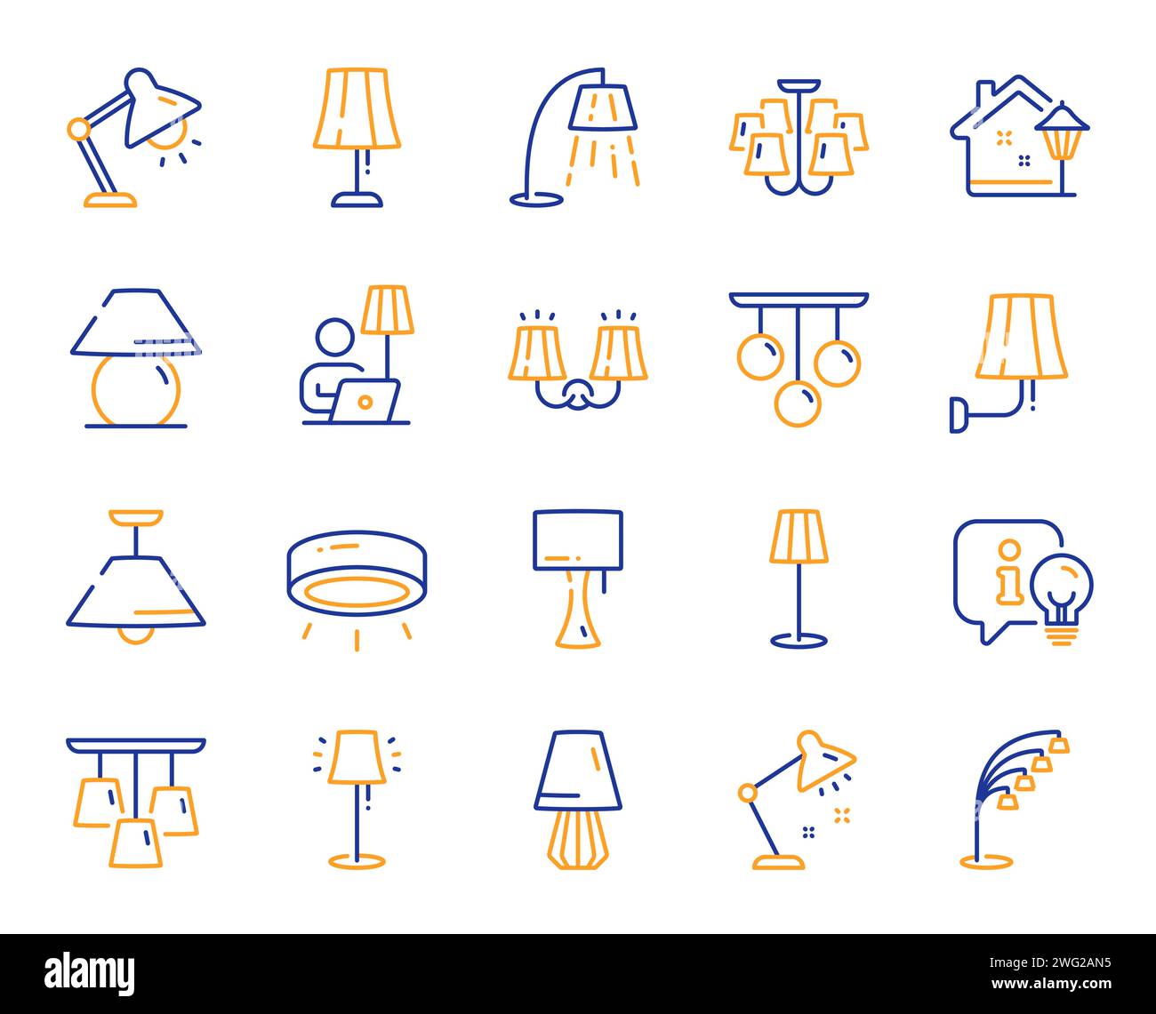 Lamps line icons. Spotlight led, Table Lamp and Floor Light icons ...