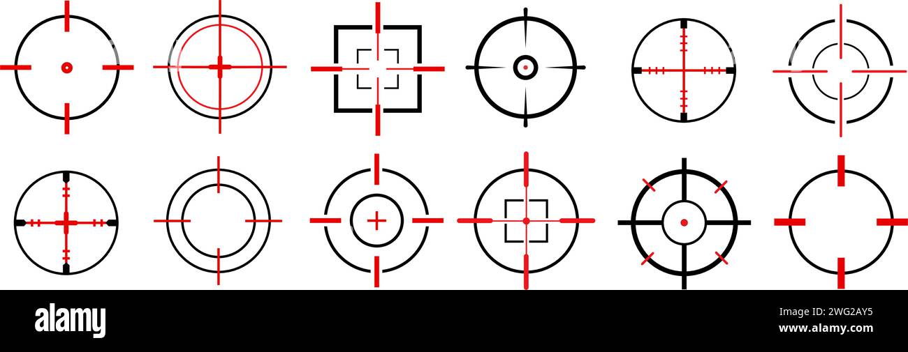 Target icons set. Gun target, focus, crosshair, reticle, viewfinder ...