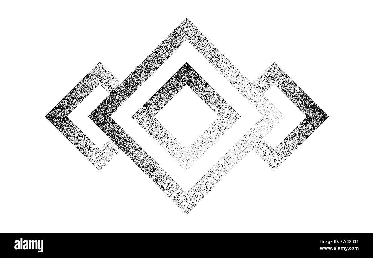 Rhombus frames grain pattern background. Black noise dots rhomb. Dotted ...