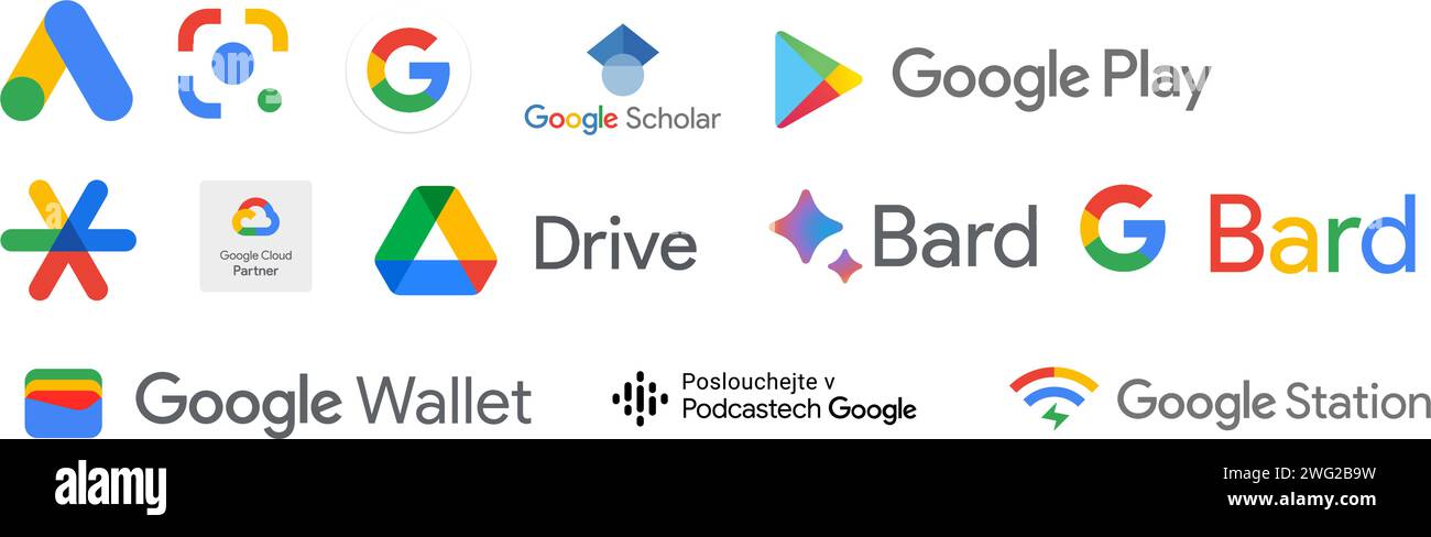 Google products and programs. Icons set of popular applications with ...