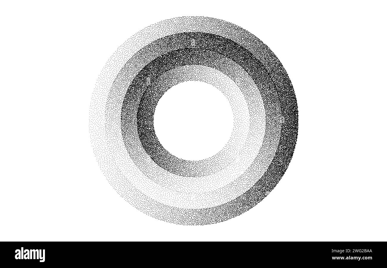 Circle frames grain pattern background. Black noise dots rings. Dotted ...