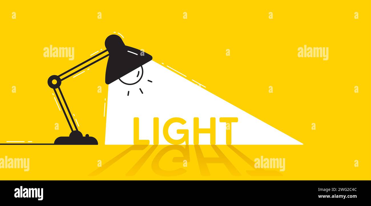 Table office lamp light banner. Bright business idea yellow background ...