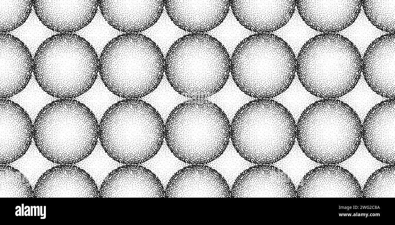 Dotwork Circles Seamless Pattern Background Black Noise Stipple Dots Texture Dotted Vector
