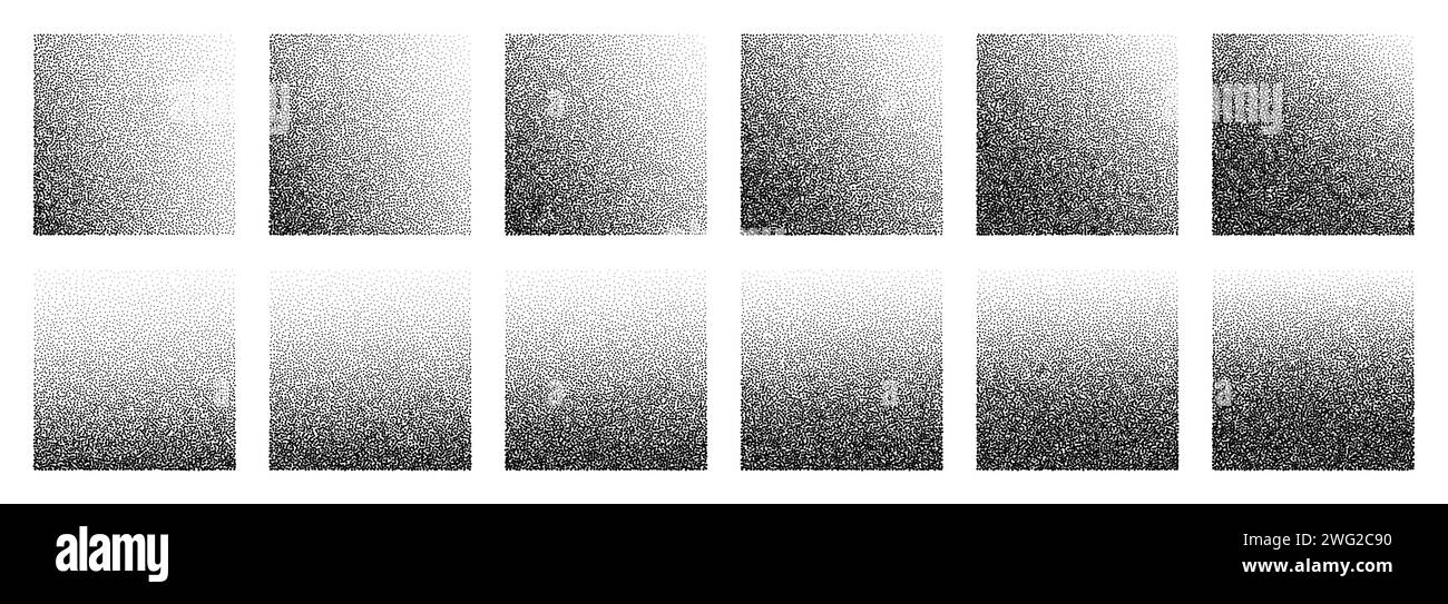 Dotwork noise gradient squares. Black noise stipple dots patterns ...
