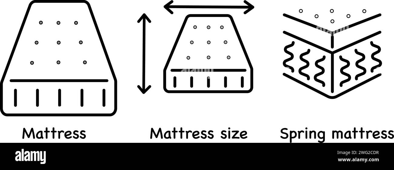 Mattress stroke outline, Mattress size, Spring mattress, vector ...