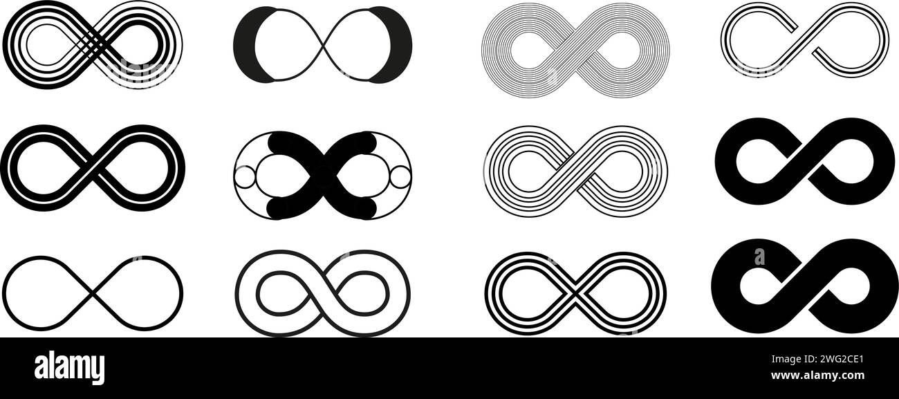 Infinity icons set. Infinity symbol, infinity space, infinity arrow ...