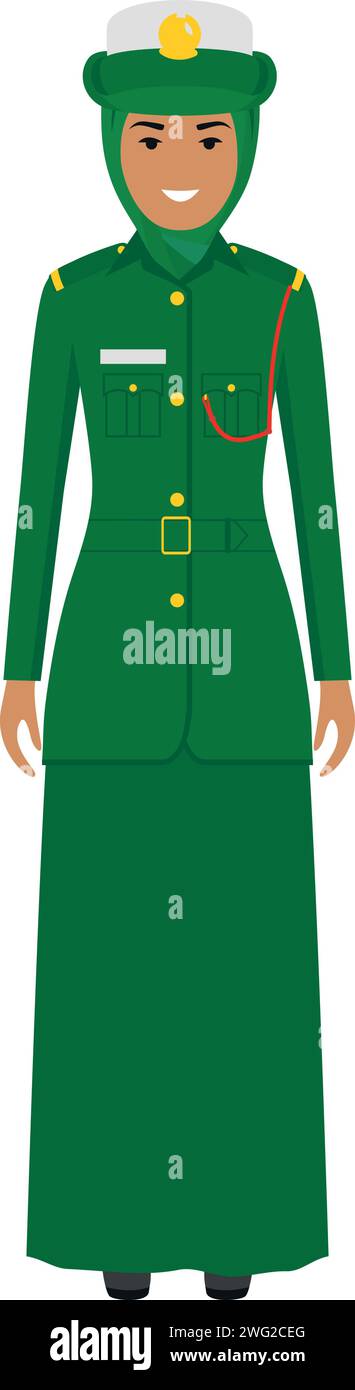 Standing Muslim Arabian Policewoman Officer in Traditional Uniform ...