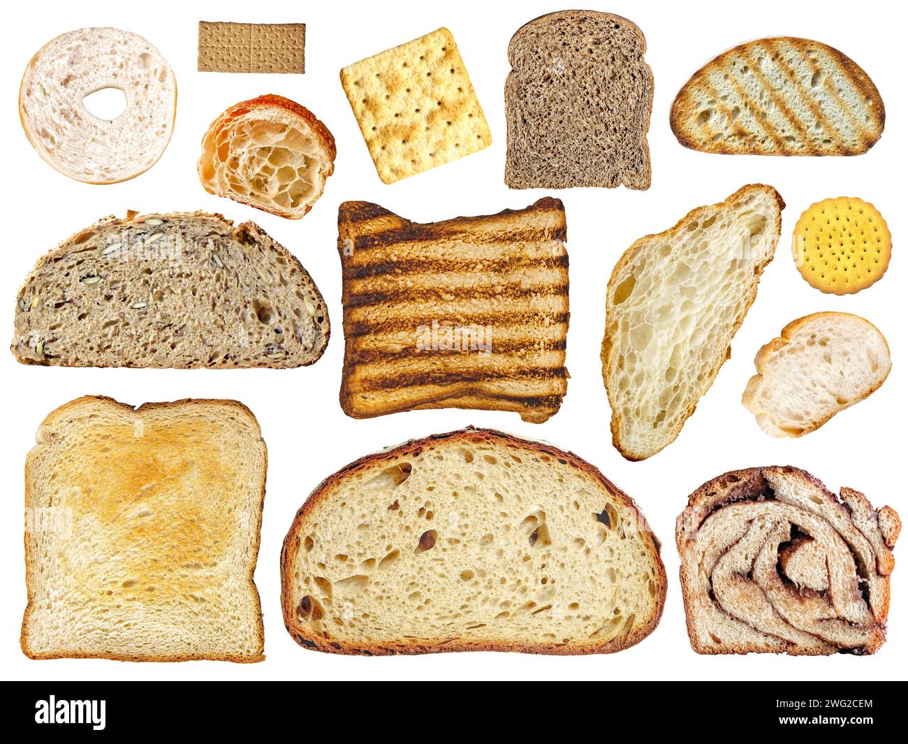 Sliced bread collection isolated on white background, various bread ...