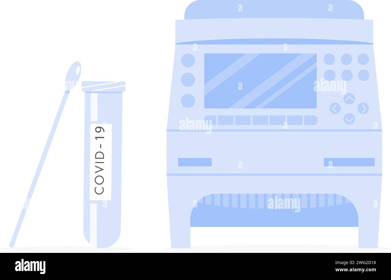 Covid-19 RT PCR machine, testing tube and swab sample. Thermocycler for ...