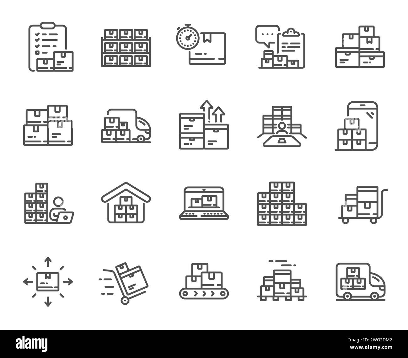 Inventory line icons. Warehouse manager, Wholesale stock and Goods ...