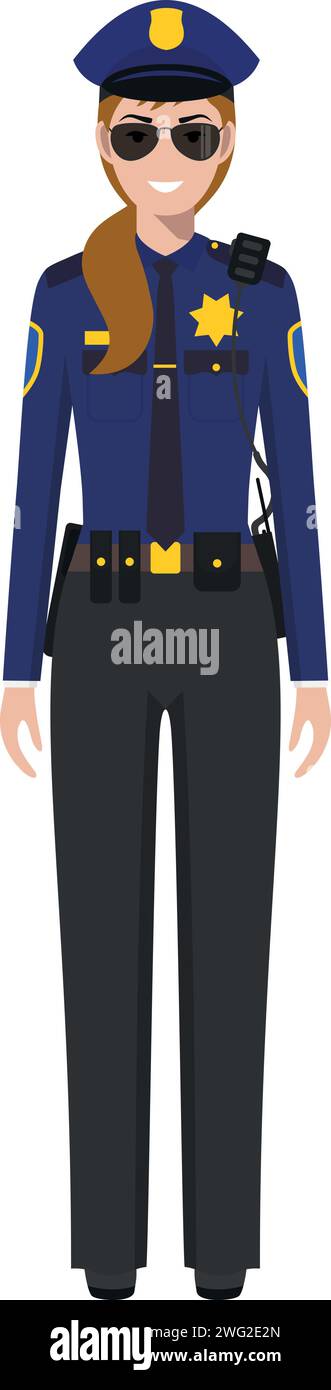 Standing American Policewoman Officer in Traditional Uniform Character ...