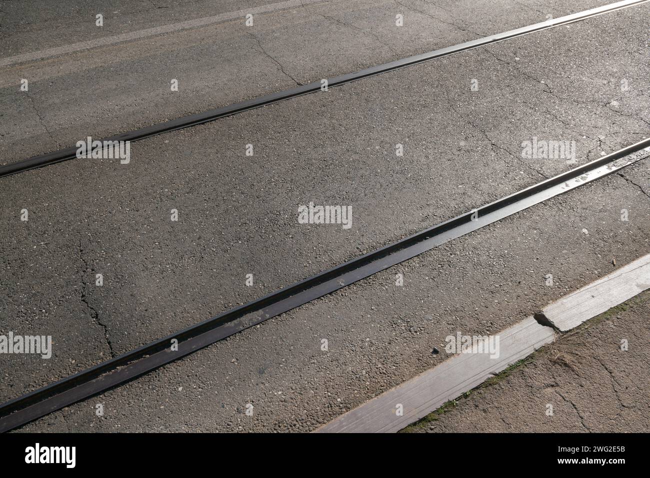 public transport, particular public transport lane of asphalt with tram ...