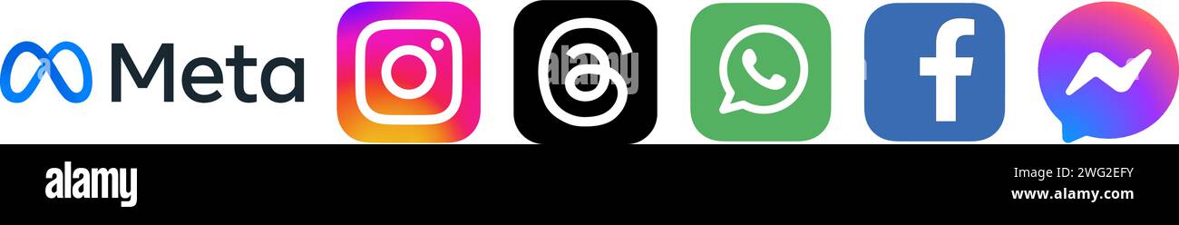 Meta platforms brand logos vector set. Meta company icons instagram, threads, WhatsApp ...