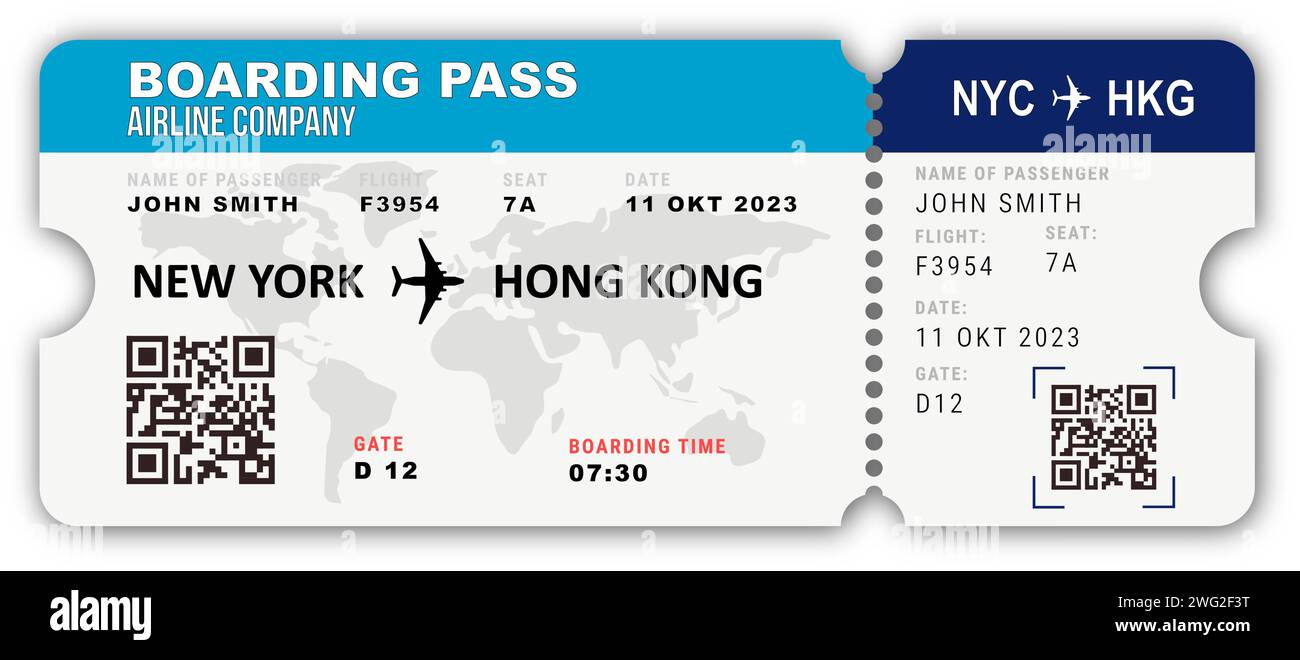 Modern plane ticket with city, passenger, gate, flight, class, seat ...