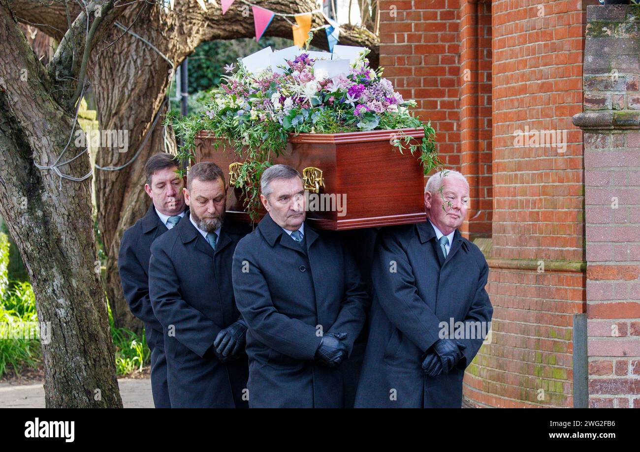 The coffin carrying the body of derek draper hi-res stock photography ...