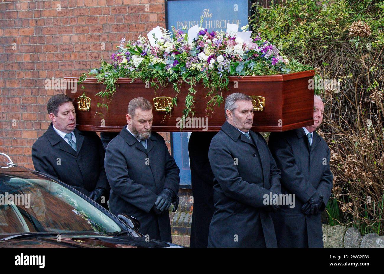The coffin carrying the body of derek draper hi-res stock photography ...