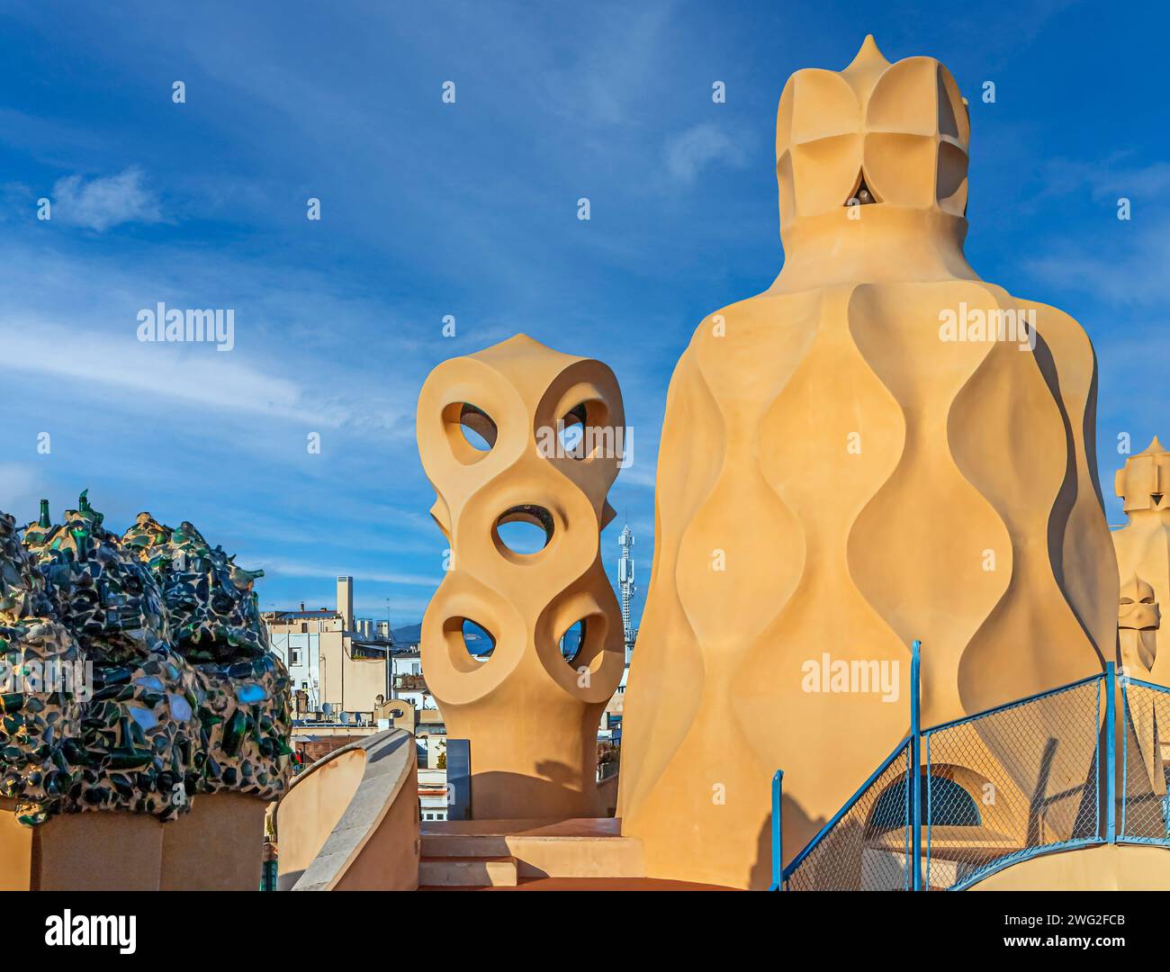Barcelona, Catalonia, Spain-Feb. 27, 2022:Details from the roof of Casa ...