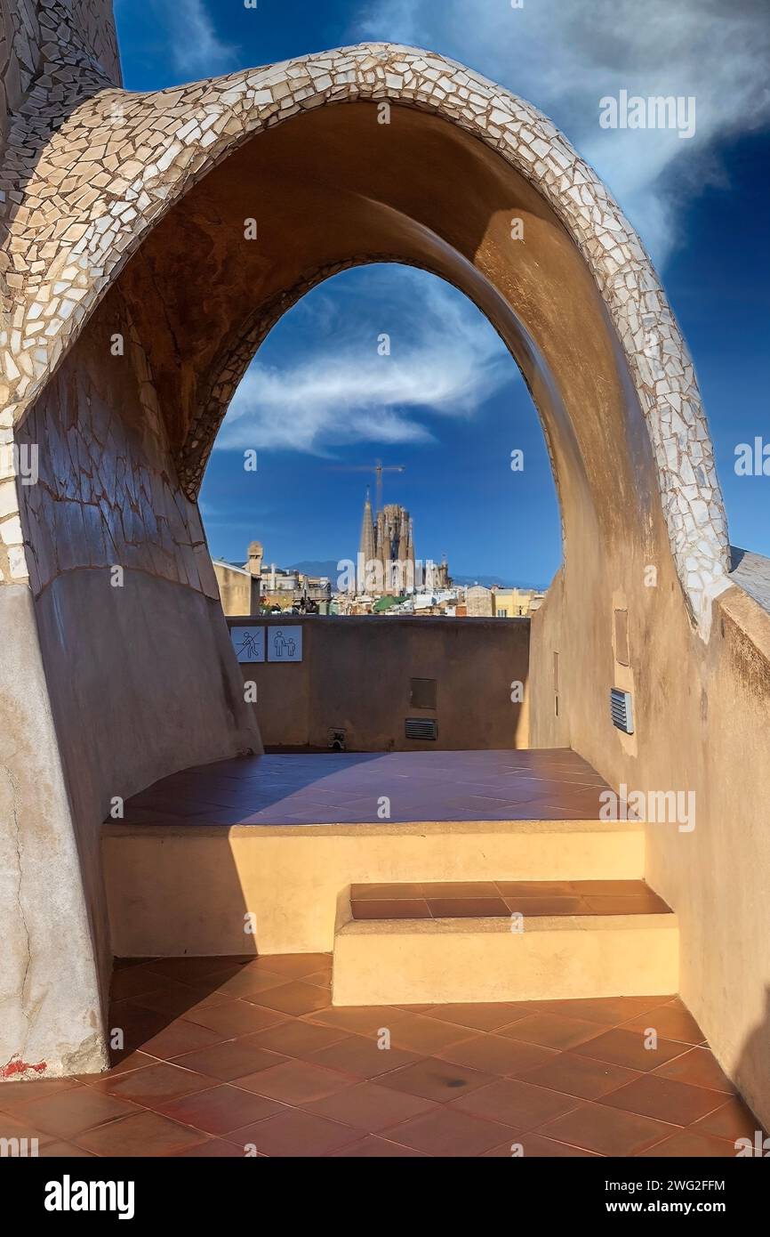 Barcelona, Catalonia, Spain-Feb. 27, 2022: Details from the roof of ...
