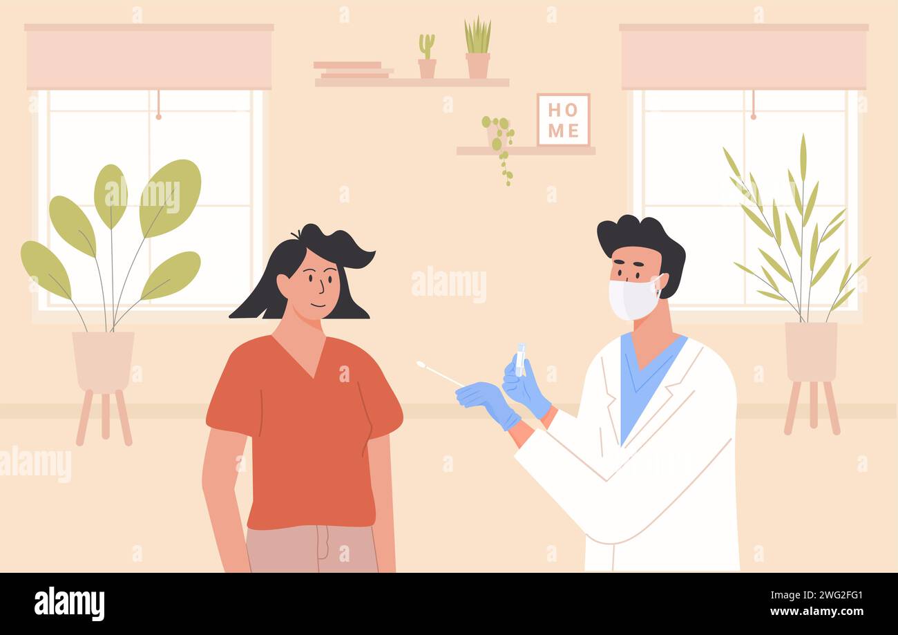 A doctor or male nurse wearing face mask and latex gloves taking nasal ...