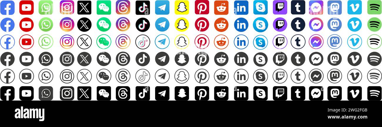 Icon set of popular social applications with rounded corners. Social ...