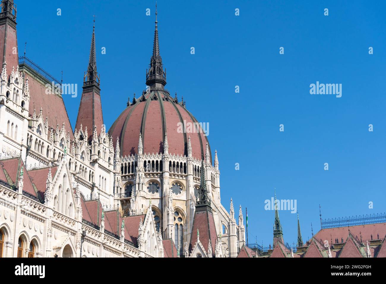One of the distinctive neo-Gothic towers of the Hungarian legislative ...