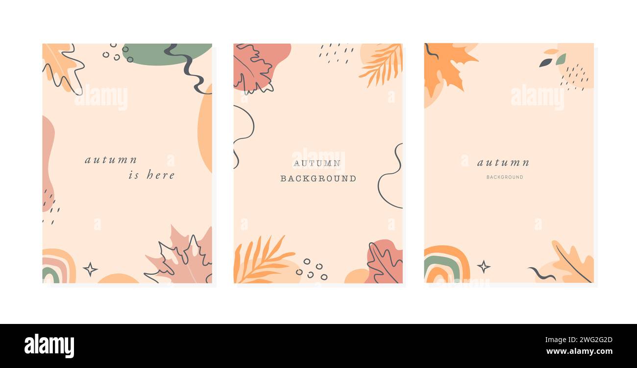 Set of trendy abstract floral autumn vertical templates with leaves ...